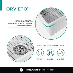 Single Bowl Kitchen Sink - 30 Inch Fireclay Deep Apron Front Kitchen Sink - Premium White Kitchen Sink for Home, Farmhouse (Grid & Strainer Included)