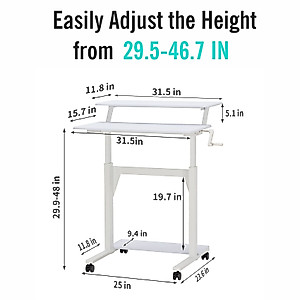 UNICOO – Crank Adjustable Height Standing Desk, 2 Tier Adjustable Sit to Stand up Desk, Mobile Standing Desk, Rolling Desk – (White Top/White Frame) 2T-Crank