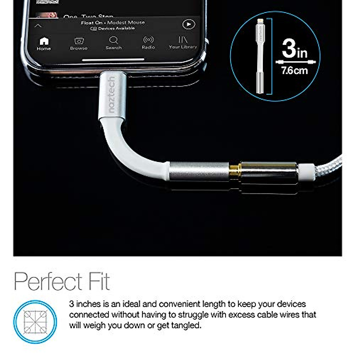 Naztech [MFi Certified] Lightning to 3.5mm Audio Adapter, for Plug & Play Convenience, Connect Your Headphone, Speakers, Car Stereo's to Your iPhone [White] 14647