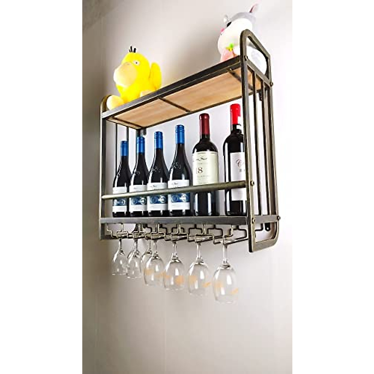 GXIONGMY (2 Tier - 23.6in) Industrial Wine Rack Wall Mounted, Easy to Install, Hanging Wine Rack, 100% Pine Solid Wood, Galvanized Steel