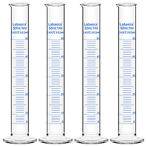 Labasics 4-Pack Borosilicate Glass 50 ml Heavy Wall Graduated Cylinder Measuring Cylinder