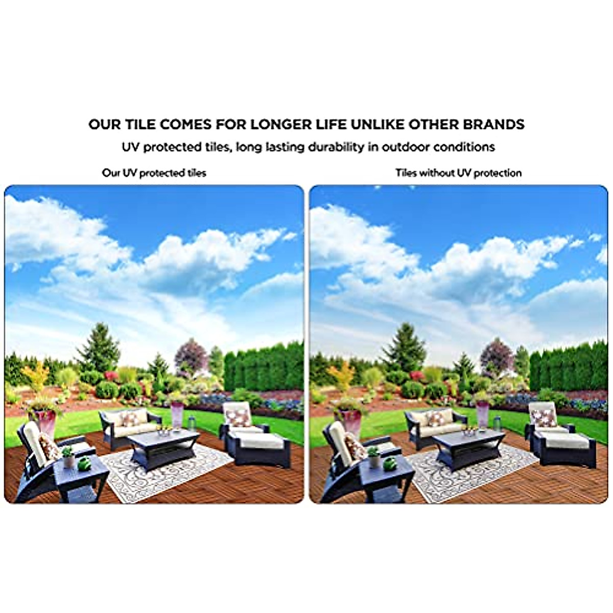 flybold Acacia Wood Outdoor Flooring Interlocking Deck Tiles (Pack of 10, 12" x 12") Patio Flooring Waterproof UV Protected All Weather Tile for Composite Decking Dance Floor for Outdoor Party Balcony