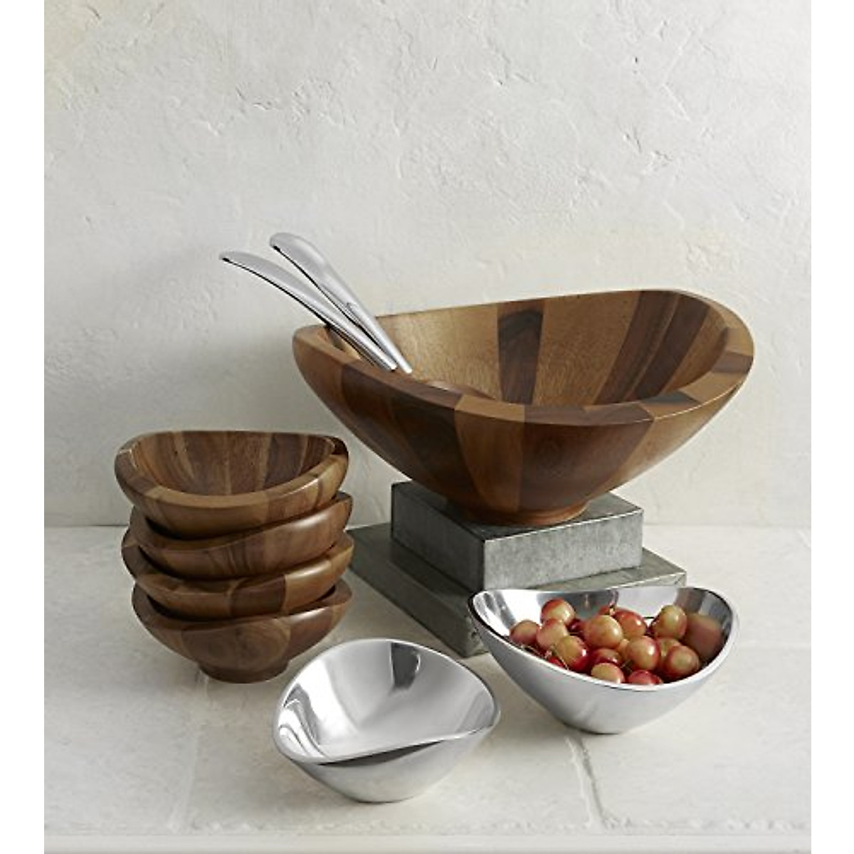 nambe Butterfly Individual Salad Bowls | Set of 4 | Serve Condiments, Dip, Sauce, Nuts, Olive, Salsa | Vegetable Prep Bowls | Made of Acacia Wood | Designed by Sean O’Hara (38-Oz)