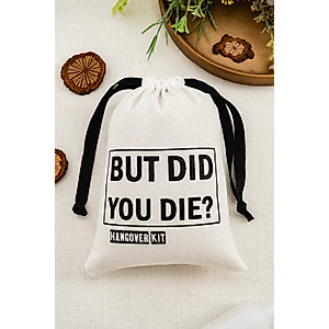 MEJOY 10 Pack Hangover Kit, 5x7 In BLACK Foil BUT DID YOU DIE Recovery Kit Bags for Bachelor Party, Bachelorette Bridal Shower Pouches With Drawstring, Wedding Favors Decor