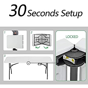 BestOffice 6FT Picnic Table Folding Table Camping Table Plastic Table Fold Up Table Lock for Party Event,White