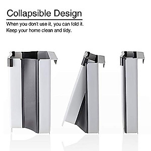 Subekyu Small Hanging Kitchen Trash Can, Collapsible Mini Garbage Bin for Cabinet/Car/Bedroom/Bathroom, Plastic, Grey, 2.4 Gallon