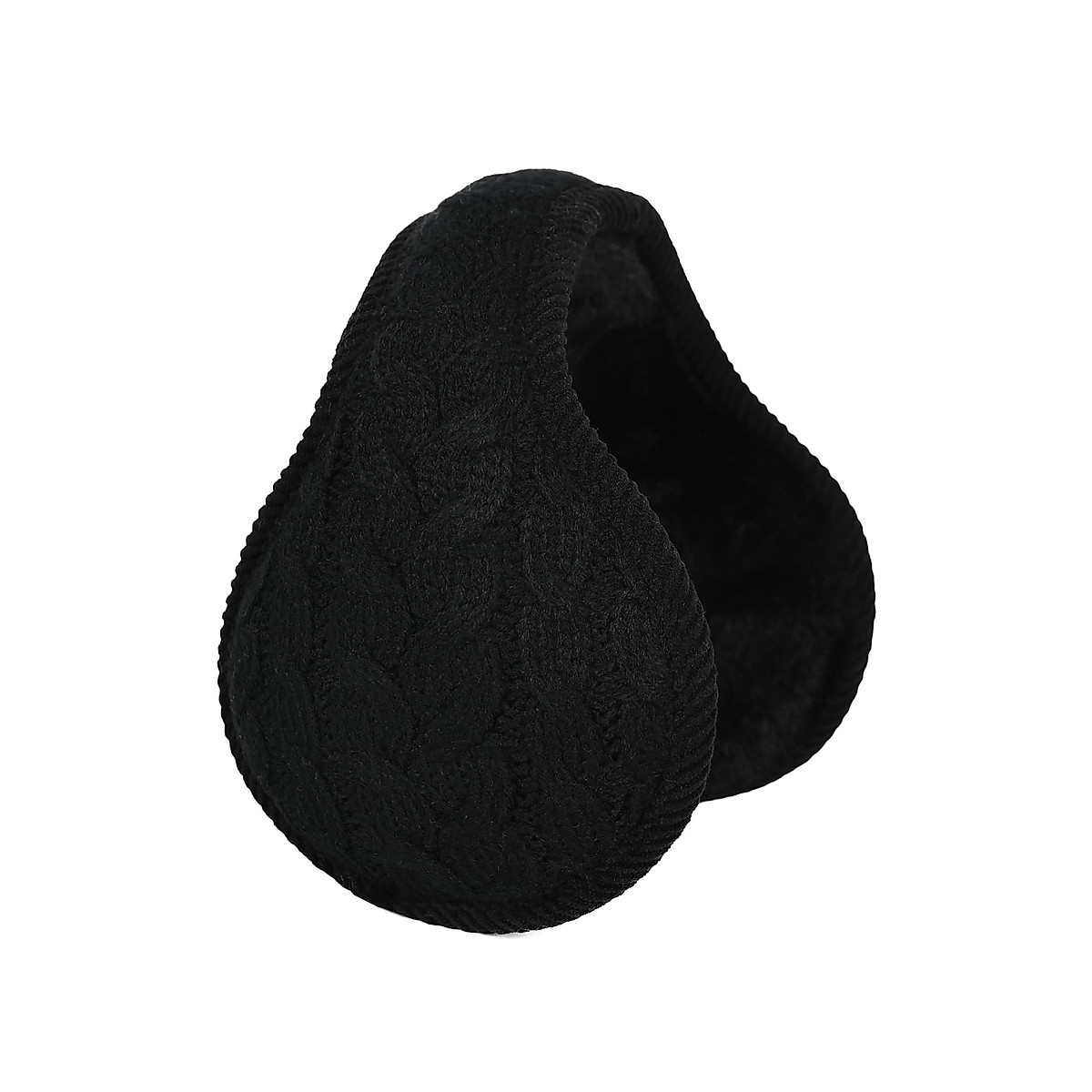 Surblue Unisex Warm Knit Cashmere Winter Pure Color Earmuffs with Fur Earwarmer, Adjustable Wrap,Black,Large