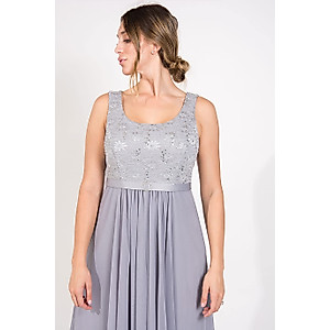 R&M Richards Long Mother of The Bride Formal Dress| Sleeveless with Matching 3/4 Sleeve Lace Jacket | Perfect for Formal, Evening Party Or Any Other Special Occasion Silver 12