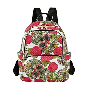 Yasala Halloween Women Backpack Sugar Skull Floral Rose Travel Bag Compact Daily Bag Diaper Bag