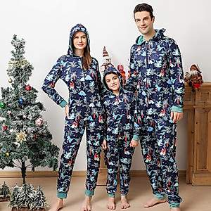 ANGELGGH Onesie Christmas Family Matching Pajamas Adult Couples Men PJs Hooded Women Novelty One-piece Sleepwear (Youth, 2-3T, Dinosaur)