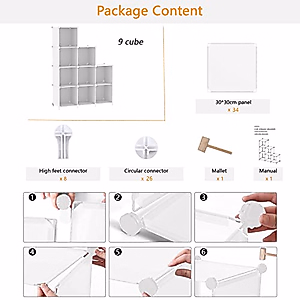AWTATOS Cube Storage Organizer Modular Storage Cubes Bookshelf Stackable Closet Storage Shelves DIY Plastic 9 Cube Organizer Shelving, Ideal Storage Solution for Bedroom, Home Office, White