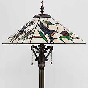 AVIVADIRECT Tiffany Floor Lamp Mission Style Stained Glass Standing Reading Light 16X16X64 Inch Amber Hummingbird