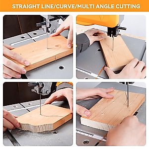 Hoteche 8-Inch Band Saw 2.0A Low Noise Two Cutting Height Table Benchtop with Fence and Miter Gauge for Woodworking, DIY Projects and Precision Cutting, Tilting Range 0-45°