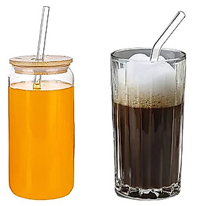 12PCS Reusable Clear Glass Straws shatter resistant Clear Glass Drinking Straw 6 Straight and 6 Bent with 4 Cleaning Brushes Environmentally Friendly Perfect for Smoothies Tea Juice 8.5''x10 MM