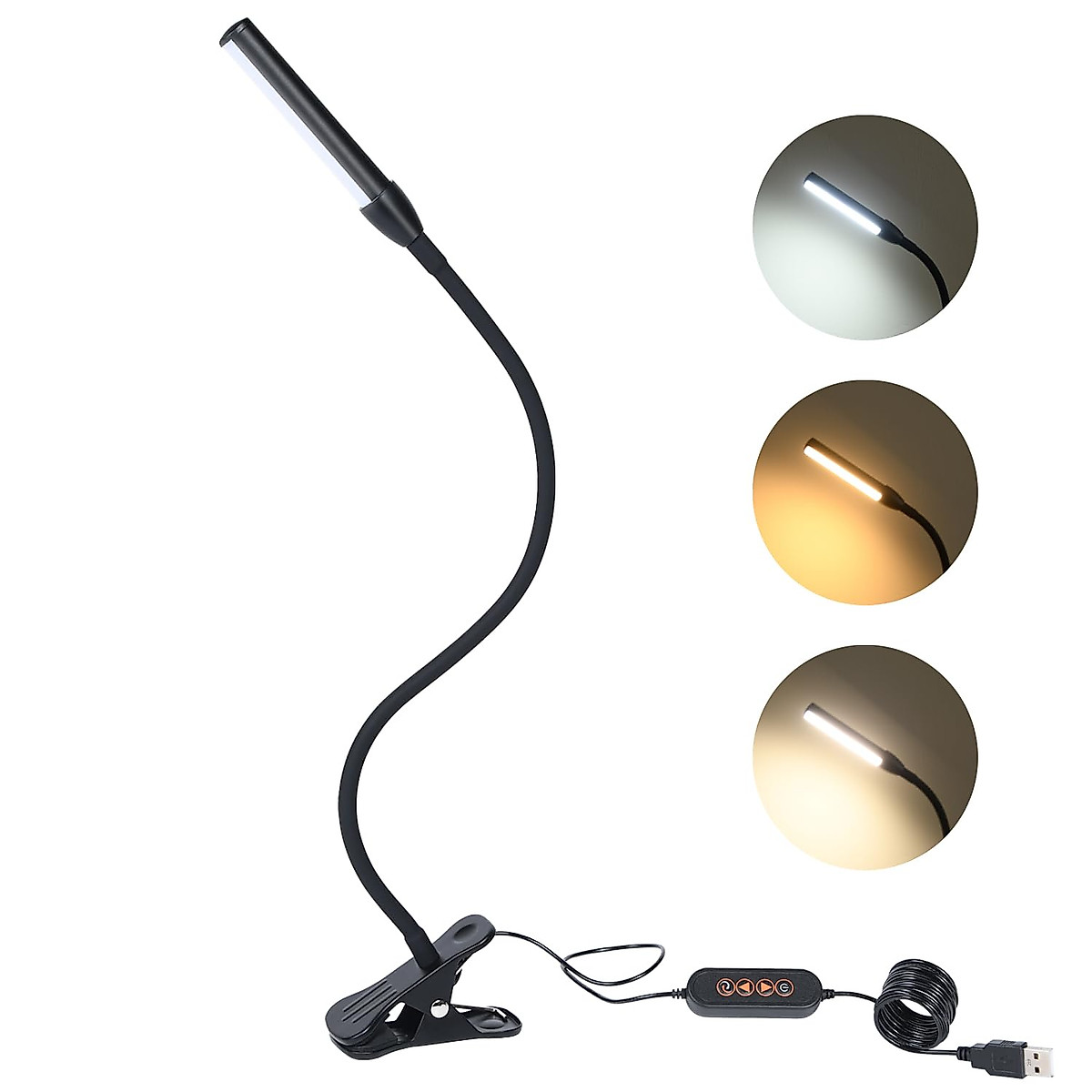 CeSunlight Clip on Reading Light, Clip Light, Warm & Daylight & White Light 3 Colors, Eye-Care Clamp Lamp with 10 Dimmable Illumination Modes