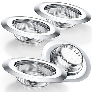 Sink Drain Strainer, Stainless Steel Mesh Sink Strainer, Anti-rust Kitchen Sink Strainer Food Catcher for Garbage Disposal with Large Wide Rim 4.4" Diameter, Pack of 4 (4)