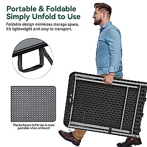 YITAHOME 6Ft Folding Grill Table, Portable 2-in-1 Design Camping Table for Grill with Mesh Desktop, Folding Table for Grill Camping Cooking BBQ Picnic, Black