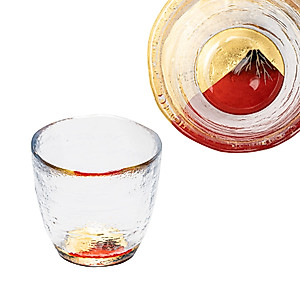 Kasyou Studio Kasyou Maki-e Glass sake cup, Red Fuji (Kanazawa Gold Foil, Gift Box), Made in Japan, japanese sake cup shot glass whiskey glass soju glass luxury cup golden cups glasses