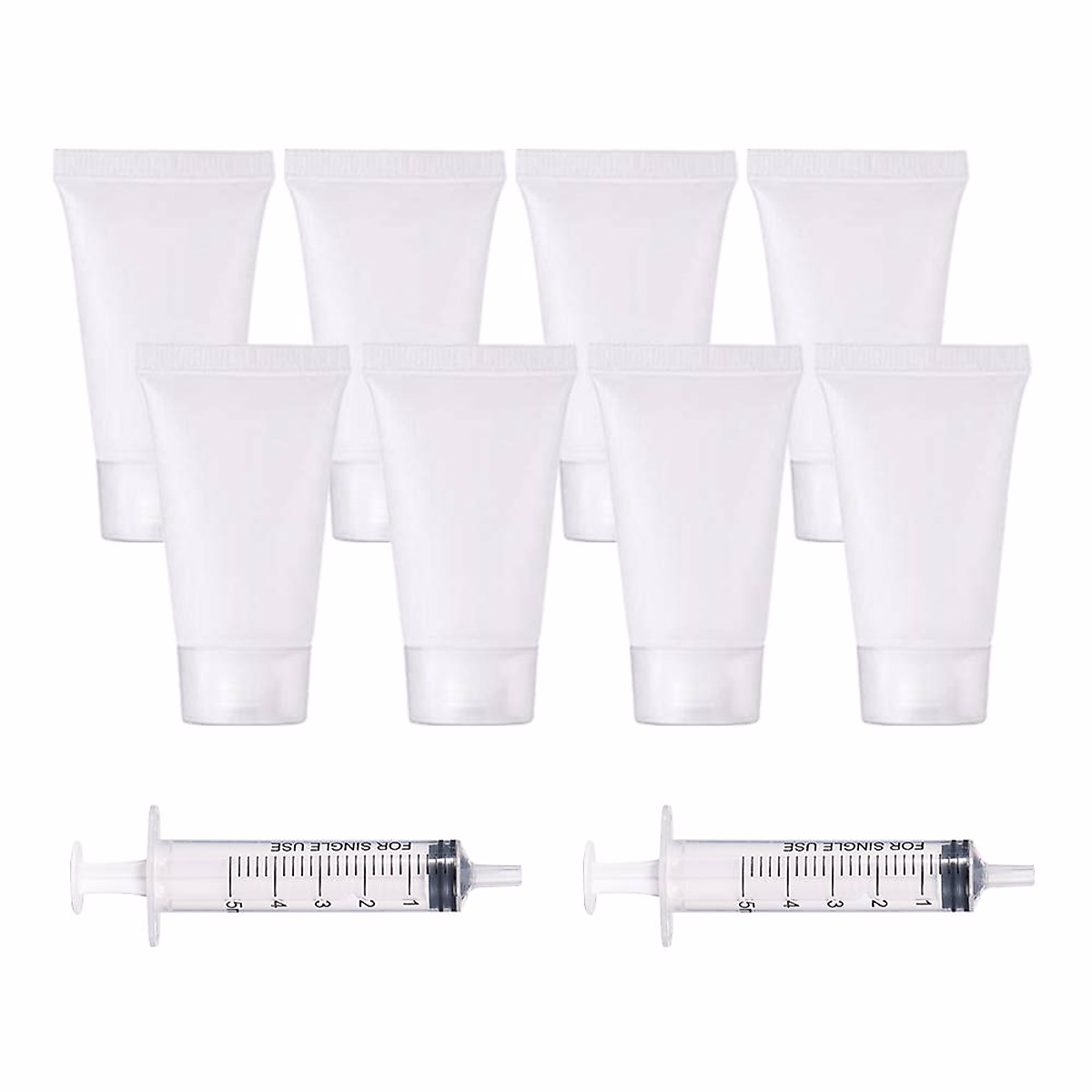 BENECREAT 30 Pack 0.5oz Clear Empty Tubes with Plastic Syringes Clear Squeezable Cosmetic Containers Refillable Plastic Tubes for Shampoo Facial Cleanser Makeup Sample