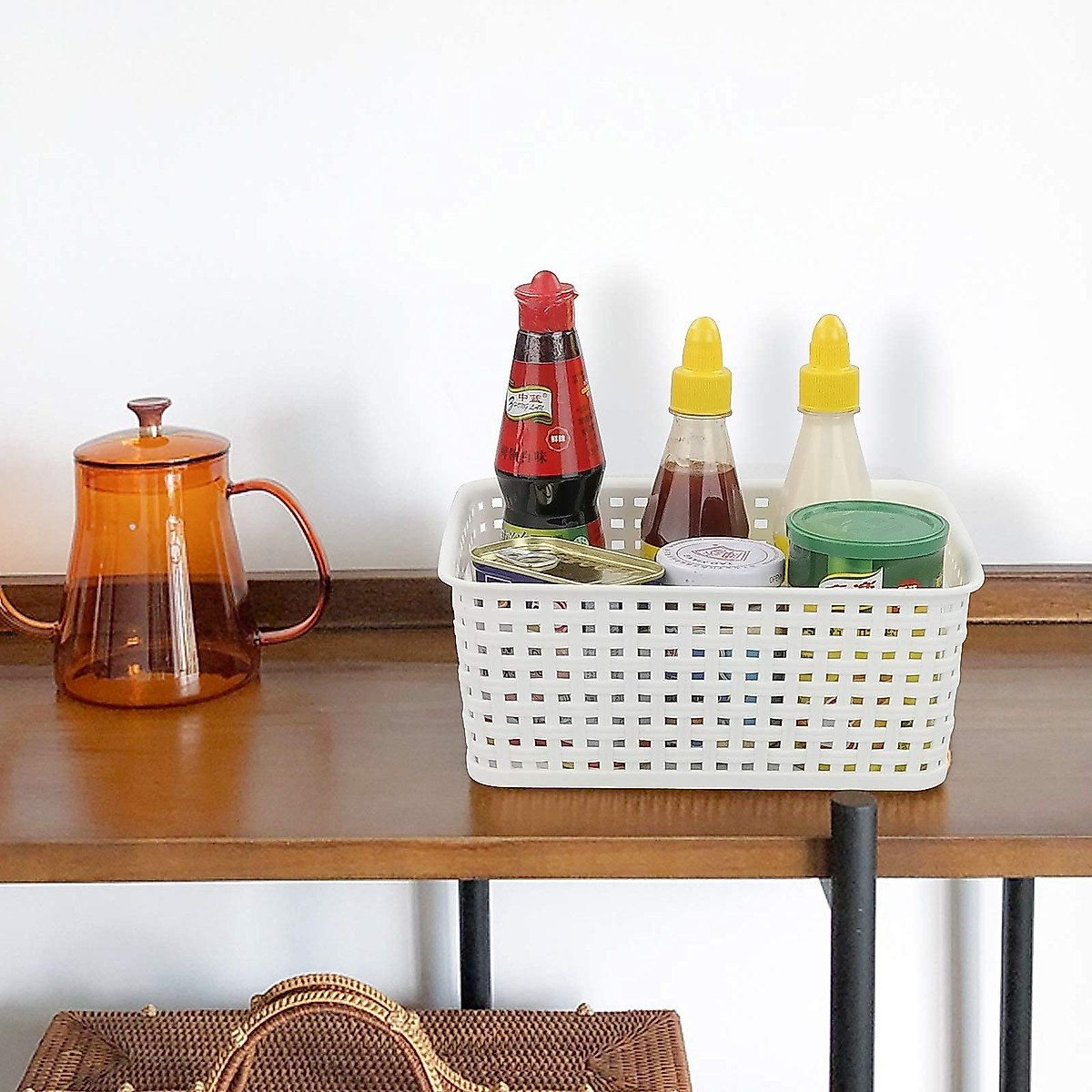 EudokkyNA 6-pack Plastic Weave Storage Basket, Small Basket, 10" x 7.48" x 4.13" Blue,white