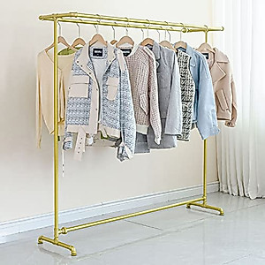 CIVANA Industrial Pipe Clothing Rack, Gold Garment Rack with Wheels, Commercial Clothes Hanging Rod, Home Cloth Organizer, Steampunk Display Hanger for Boutique/Laundry, 63in