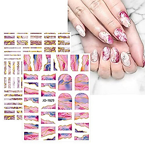JMEOWIO 12 Sheets Marble Nail Art Stickers Decals Self-Adhesive Pegatinas Uñas French Tip Wave Line Nail Supplies Nail Art Design Decoration Accessories