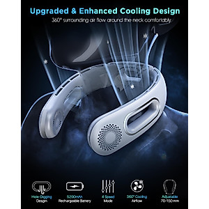 Hotsales Neck Fan, Hands Free Bladeless Neck Fans Portable Rechargeable, 360° Cooling Neck Fan, 4 Speeds, Quiet, 5200 mAh Battery Operated USB Wearable Personal Fan Gifts for Women, Travel, Outdoor