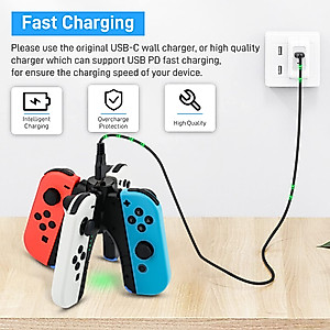 GLDRAM 4 in 1 Joycon Charger Grip for Nintendo Switch & Switch OLED Accessories, Switch Joy Con Controller Charging Dock Converts to Grip, Charger Dock Stand with LED Indicator and Charging Cable