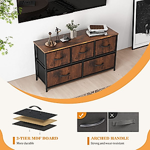 Sweetcrispy Dresser for Bedroom 5 Fabric Drawers Dresser Clothes Cabinet Storage Organizers and Wood Top Surface Table for TV, Chest of Drawers for Bedroom, Living Room, Hallway, Porch Organization