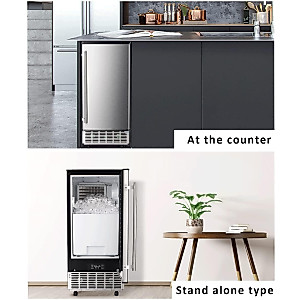 Joy Pebble Commercial Cube Ice Maker，Built-in Ice Maker Machine, 80lbs/Day, 40 Ice Cubes/Cycle, Reversible Door/Drain Pump, 24H Timer/Self-Cleaning, Under Counter Ice Cube Machine for Home Office