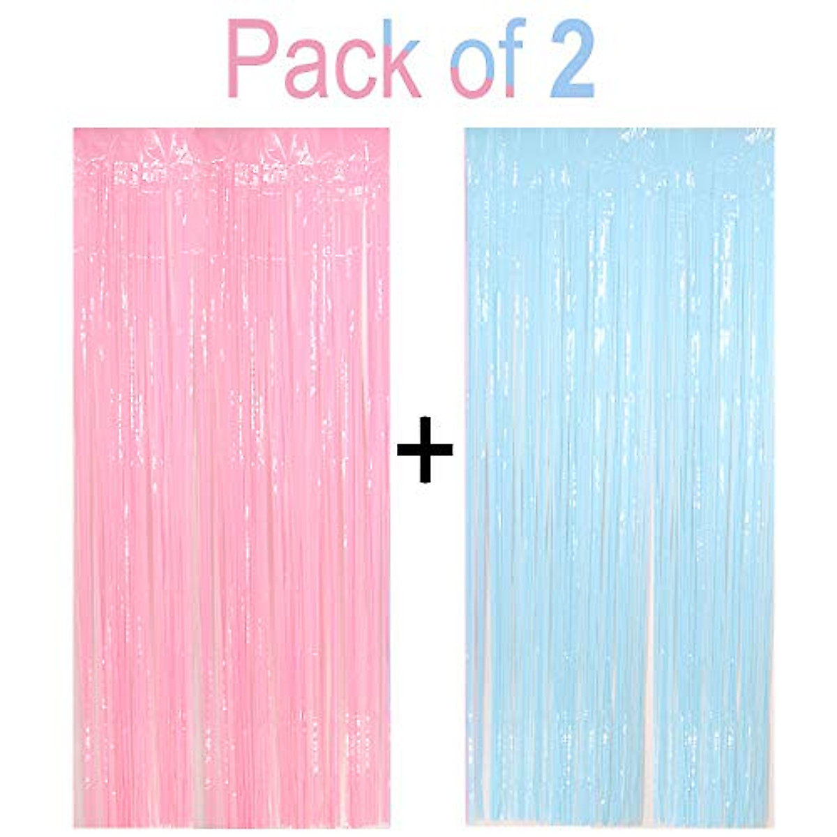 Pastel Fringe Curtains 3.2 ft x 6.6 ft Baby Shower Gender Reveals Party Decoration Party Photo Backdrop (Pink/Blue)