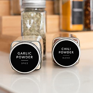 Black Round Spice Labels for Lids - 140 Minimalist Spice Jar Labels for Spice Containers - Waterproof Kitchen Labels for Spice Jars - Spice Organization Labels Herb Seasoning Pantry Labels Spice Rack