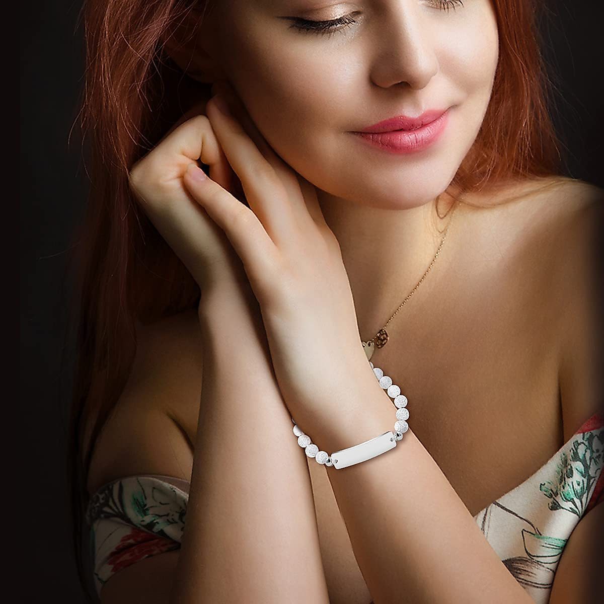 Personalized Agate Beads Bracelet for Women, Custom Name Bracelets Engraved Promise Words Relationship Bracelets for Her Birthday Anniversary Customized Gift Y1435