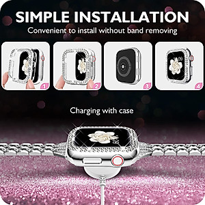 DABAOZA Compatible for Apple Watch 38mm Case Bumper Cover Series 3 2 1 38mm, Bling Women Girls Dressy Diamonds Crystal Bumper Hard PC Shockproof Case for iWatch (Silver, 38mm)