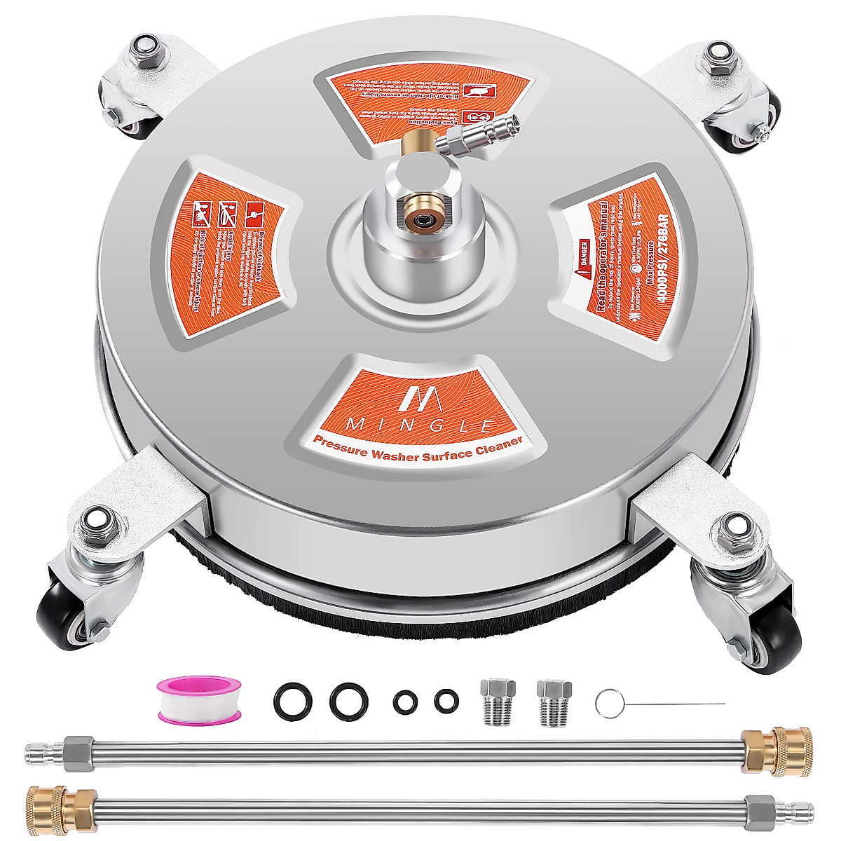 M MINGLE 14'' Pressure Washer Surface Cleaner Attachment, Pressure Washer Undercarriage Cleaner, Under Car Wash