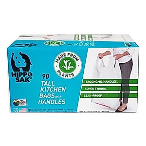 Plant Based - Hippo Sak Tall Kitchen Bags with Handles, 13 Gallon (90 Count)