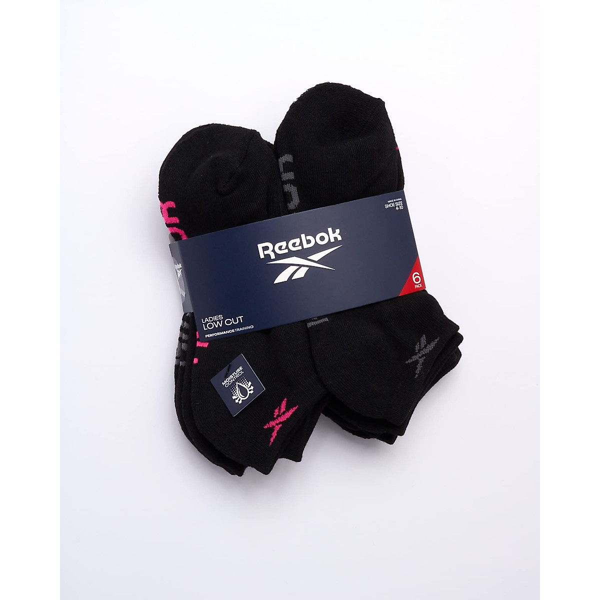 Reebok Women's Athletic Socks - Performance Cushioned Low Cut Socks (6 Pack), Size 4-10, Black Logo