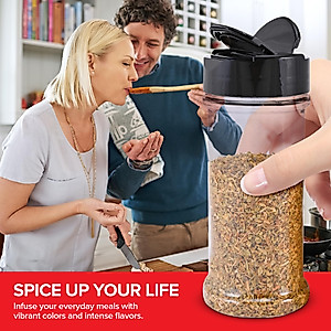 6 Pack 5.5 oz Round Plastic Spice Jars, Empty Seasoning Containers for Homemade Rub, Spices, Glitter, and More, Small Spice Containers with Black Shaker Lids and Heat-Induction Liner, Clear Spice Jars