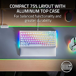 Razer BlackWidow V4 75% Mechanical Gaming Keyboard: Hot Swappable Design - Compact & Durable - Orange Tactile Switches - Chroma RGB - Roller & Media Keys - Wrist Rest Snap Tap - White