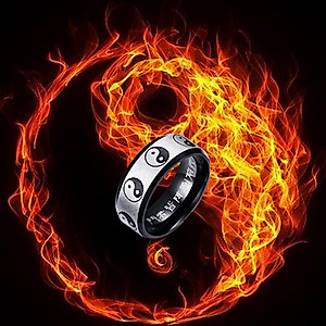 Yin Yang Tai Chi Chunky Thick Stainless Steel Band Rings for Women Men Personalized Faith Statement Iternity Couple Rings Black Enameled Chinese Taoist Nine Syllable Mantra Ring Matted Finshed Dad Boyfriend Christmas New Year Birthday (6)