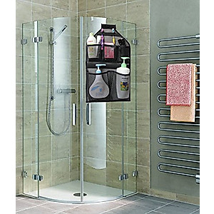 MISSLO Shower Caddy Organizer 5 Pockets + Mesh Hanging Shower Caddy with Rotatable Hanger (Black)