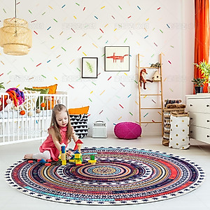 Round Washable Rug,4ft Washable Round Rug Round Entryway Rug Non-Slip Soft Washable Rug Round Circle Pile Rug for Dining Room Table(4'x4',Multicolor)