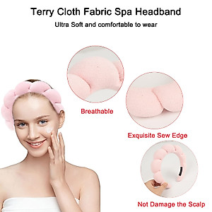 UCHARMORE Spa Headband for Women, Makeup Headbands with Triangle Powder Puff, Sponge and Terry Towel Cloth Fabric Hair Band and Versed Headband for Face Washing, Makeup Removal, Shower, Skincare