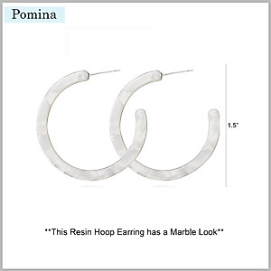 POMINA Lightweight Marble Acrylic Resin Hoop Earrings Basic Fashion White Hoop Earrings for Women (White)