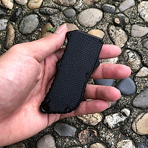 Caressolove Automatic Pocket Knife, Black Razor Blades Utility Knife, Box Cutters Retractable Heavy Duty, Premium Safety Push Button Knife with 5PCS Blades