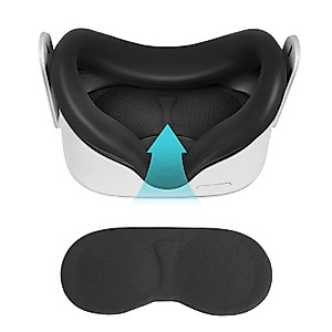 VR Silicone Face Cover for Oculus Quest 2 Headset with Protective Lens Cover Accessories Sweat Proof(Black)