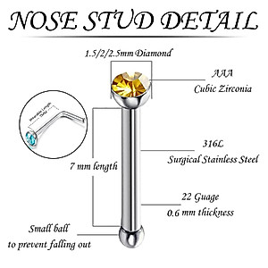 ijuerybai Cute Nose Rings for Women, Surgical Stainless Steel Nose Studs Women Men 20g Small Nose Rings Bone Studs, Hypoallergenic Real Nose Piercings Body Jewelry Bulk Unique Tiny - Straight/Mix