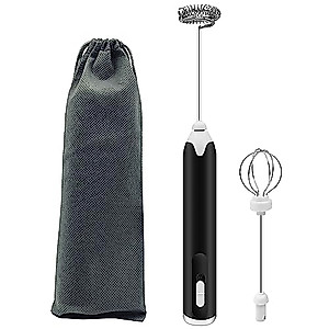 Milk Frother rechargeable drink mixer handheld egg whisk 3-Speed Adjustable with 2 stainless steel heads Foam Maker suitable for your coffee, tea, latte, hot chocolate(black)