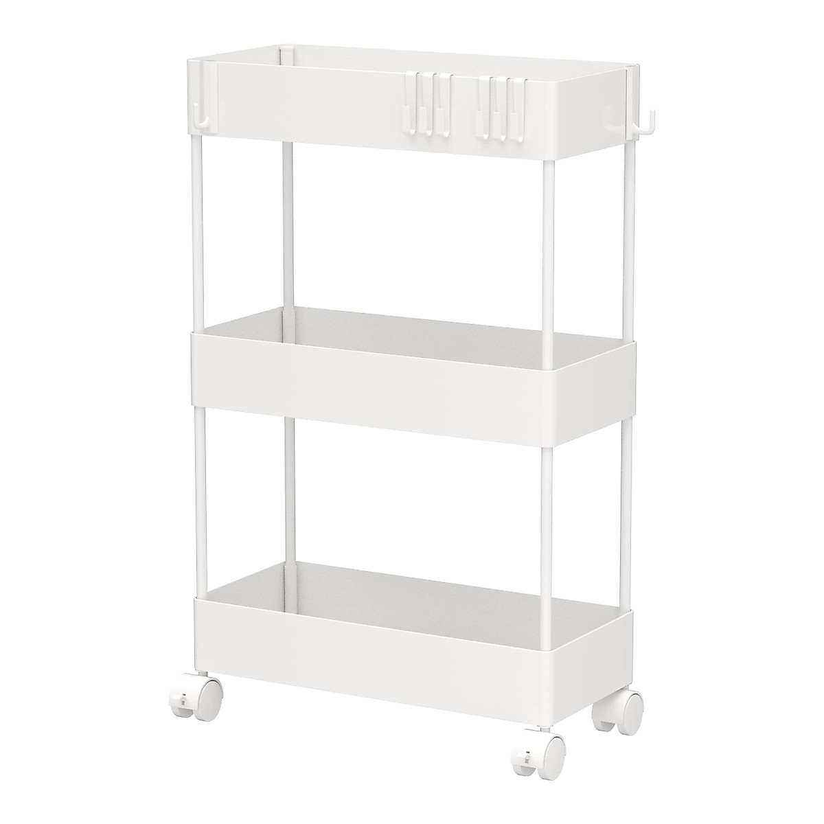 CAXXA 3 Tier Slim Mobile Utility Cart Rolling Cart ,Plastic Basket Storage Organizer, for Kitchen Laundry Bathroom Living Room Narrow Place Slide Out Storage Cart with Casters (White, 15.75Lx7W)