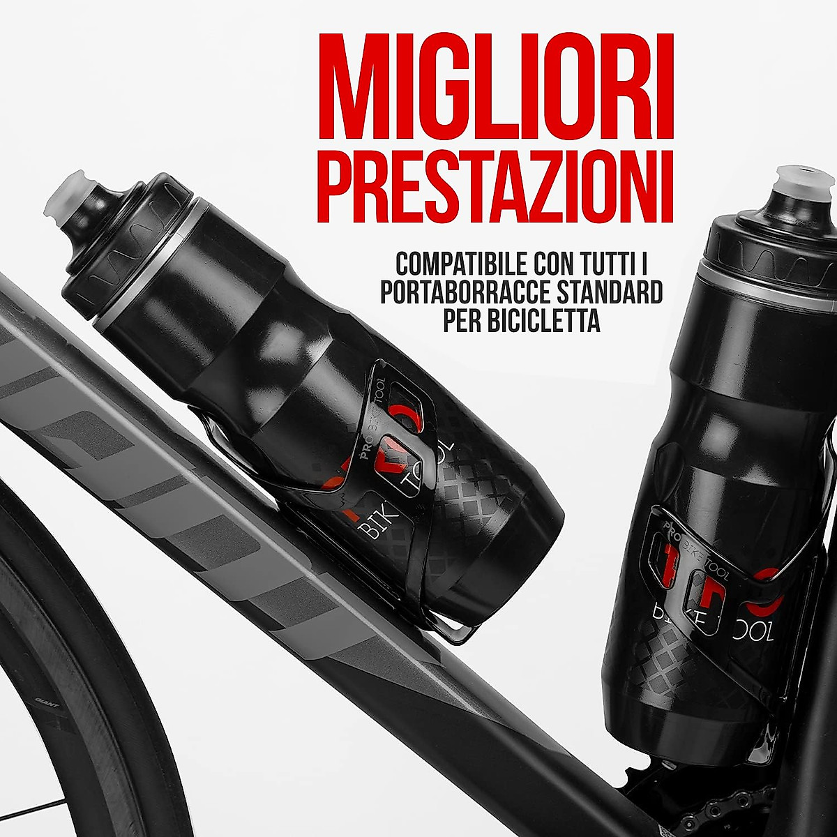 PRO BIKE TOOL 24oz Cycling Water Bottle - Easy Squeeze Sports Bottle - Fitness & Cycling Tumbler - Soft Silicone Mouthpiece & Fast Flow Valve - Ideal For Outdoor Activities - 680ml (Black)